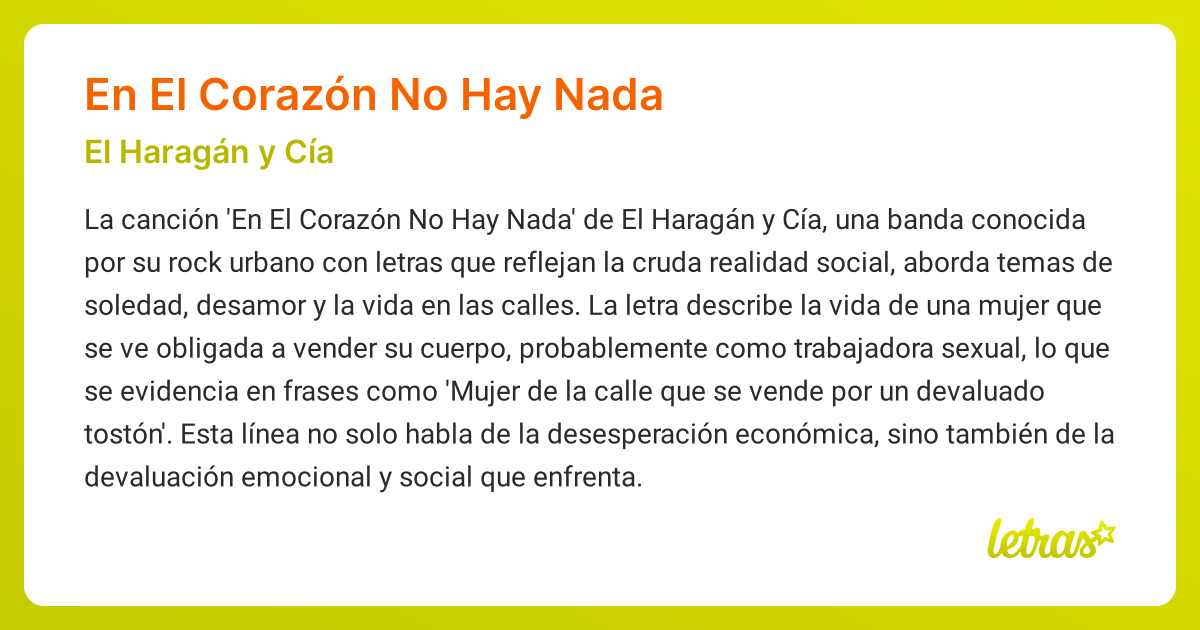 Significado de la canción EN EL CORAZÓN NO HAY NADA (El Haragán y Cía ...