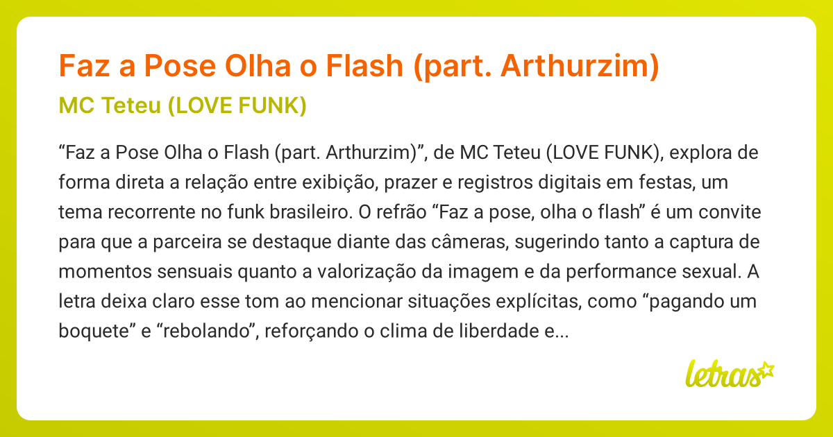 Significado da música Faz a Pose Olha o Flash (part. Arthurzim) (MC ...