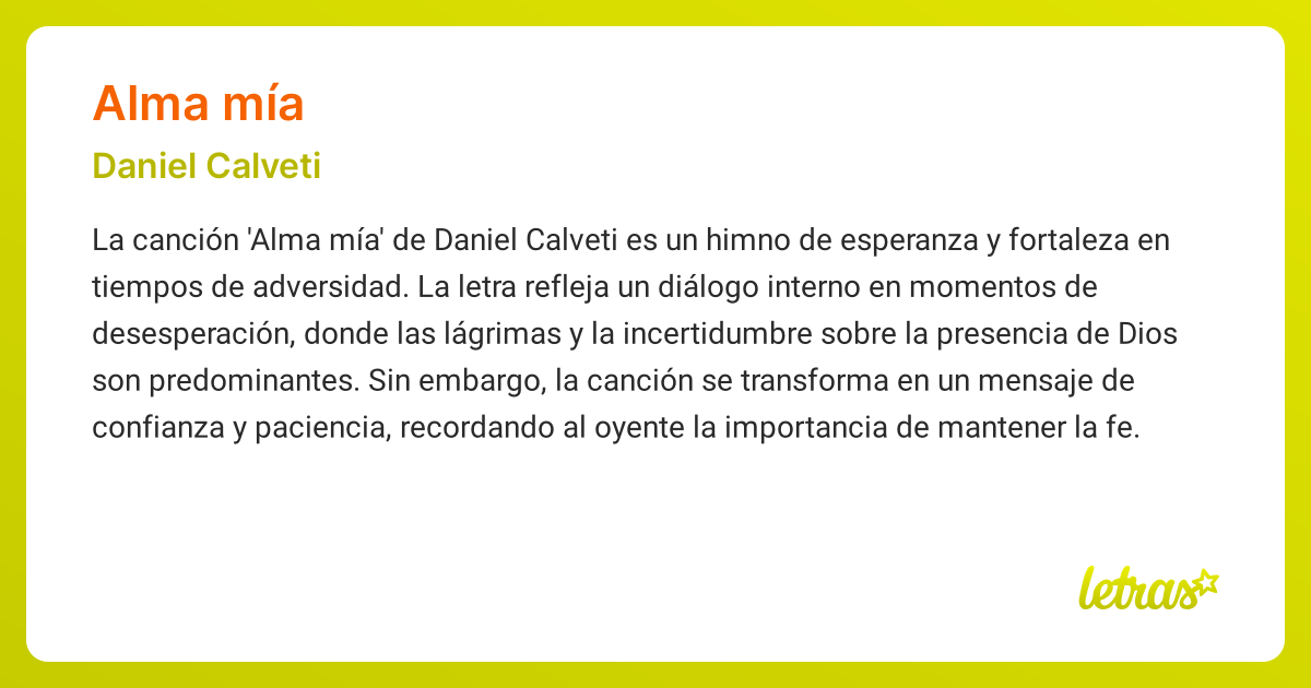 Significado de la canción ALMA MÍA (Daniel Calveti) - LETRAS.COM