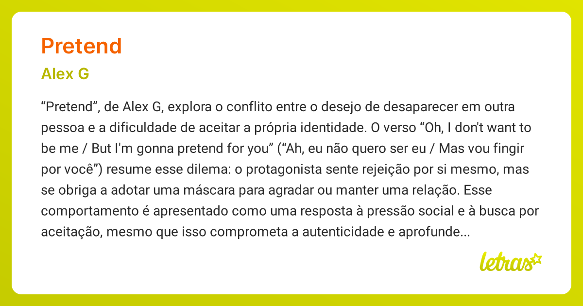 Significado da música PRETEND (Alex G) - LETRAS.MUS.BR