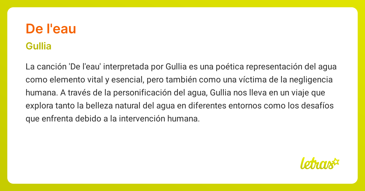 Significado de la canción DE L'EAU (Gullia) - LETRAS.COM