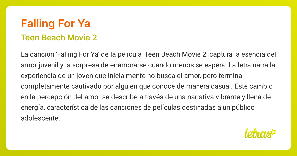 Significado de la canción FALLING FOR YA (Teen Beach Movie 2) - LETRAS.COM