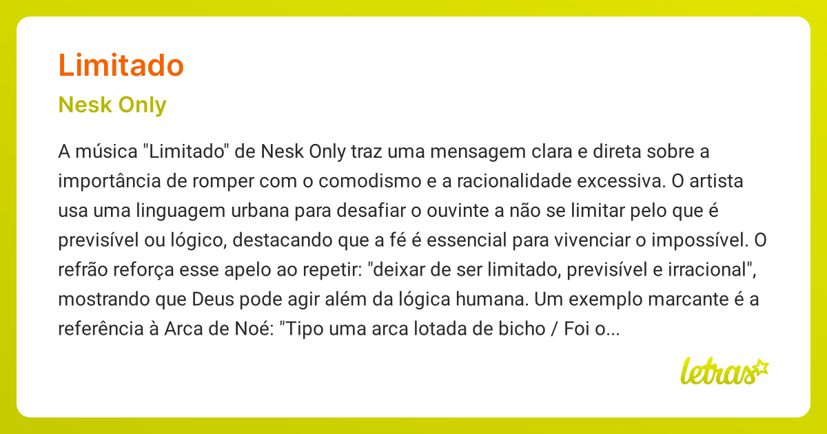 Significado da música LIMITADO (Nesk Only) - LETRAS.MUS.BR