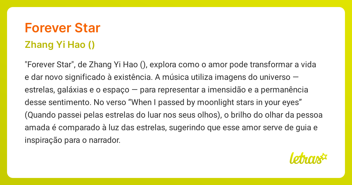Significado da música FOREVER STAR (Zhang Yi Hao (张洢豪)) - LETRAS.MUS.BR
