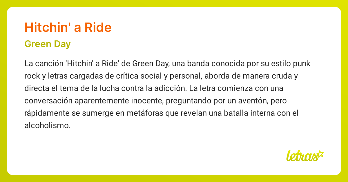 Significado de la canción HITCHIN' A RIDE (Green Day) - LETRAS.COM