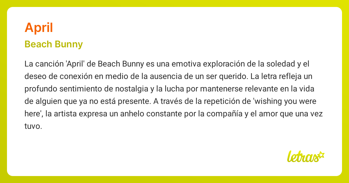 Significado de la canción APRIL (Beach Bunny) - LETRAS.COM