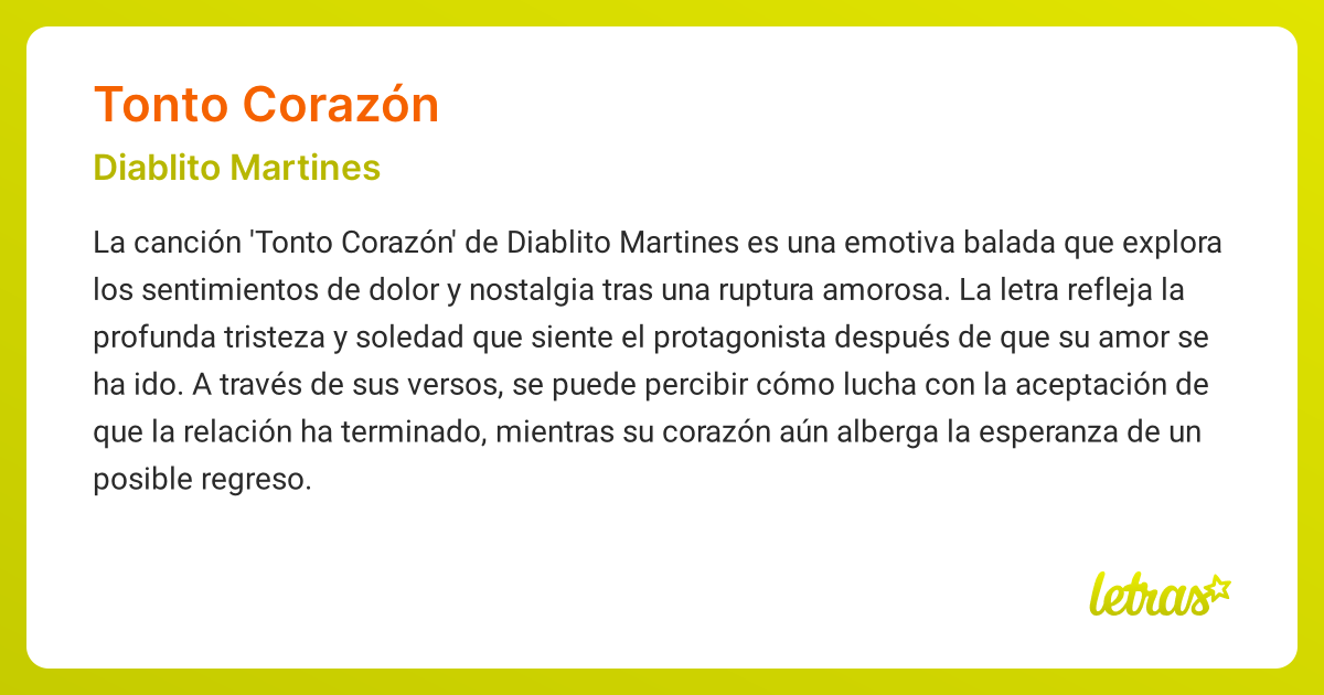 Significado de la canción TONTO CORAZÓN (Diablito Martines) - LETRAS.COM