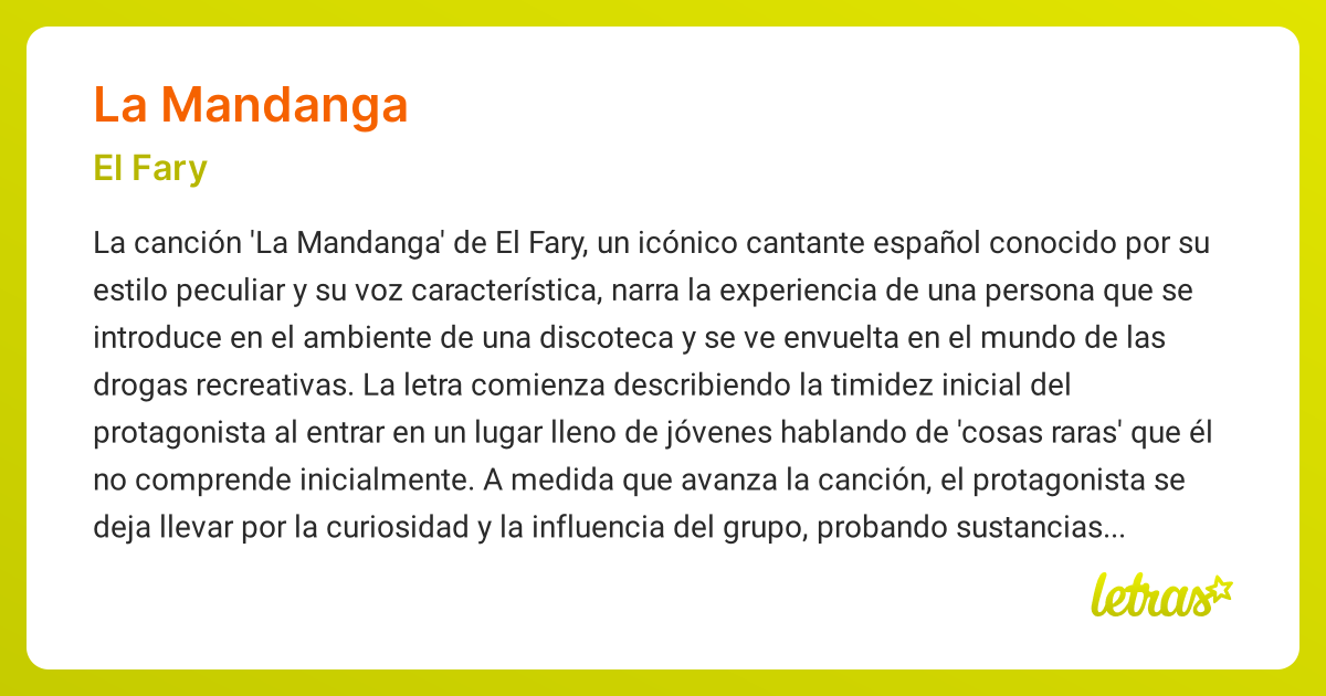 Significado de la canción LA MANDANGA (El Fary) - LETRAS.COM