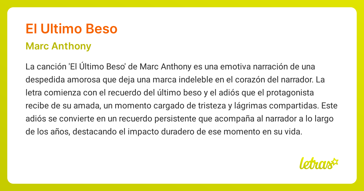 Significado de la canción EL ULTIMO BESO (Marc Anthony) - LETRAS.COM
