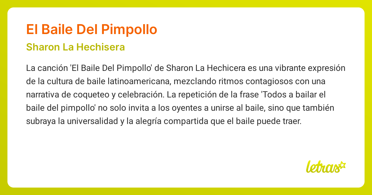 Significado de la canción EL BAILE DEL PIMPOLLO (Sharon La Hechisera ...