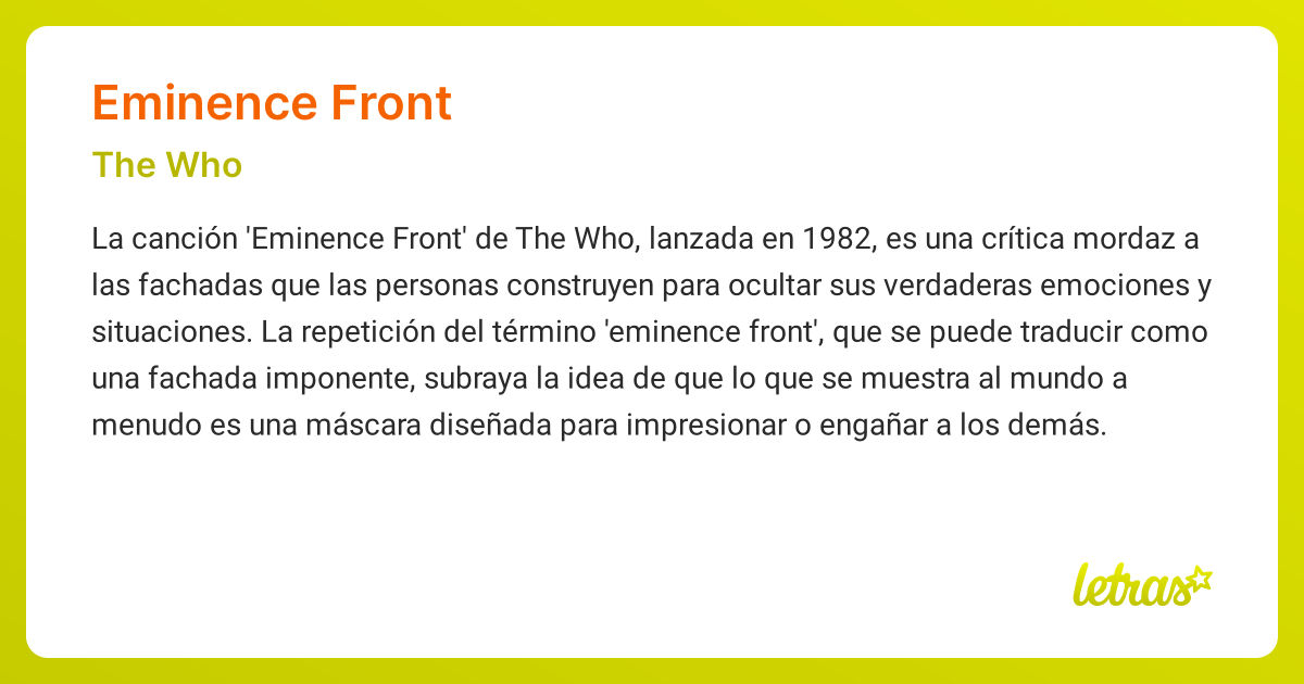Significado de la canción EMINENCE FRONT (The Who) - LETRAS.COM