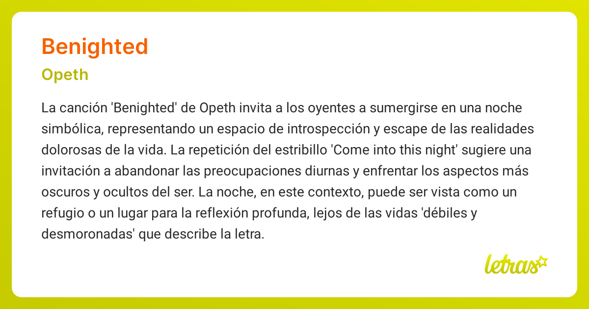 Significado de la canción BENIGHTED (Opeth) - LETRAS.COM