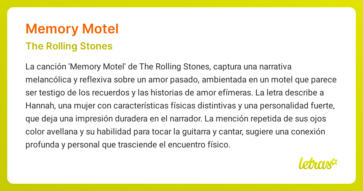 Significado de la canción MEMORY MOTEL (The Rolling Stones) - LETRAS.COM