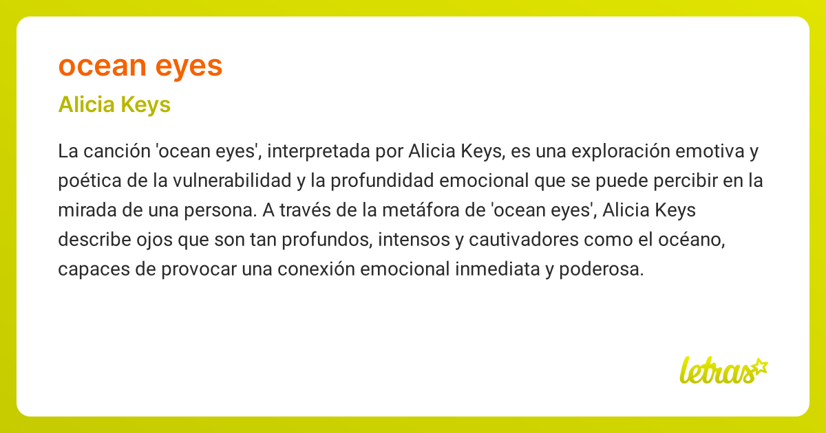 Significado de la canción OCEAN EYES (Alicia Keys) - LETRAS.COM