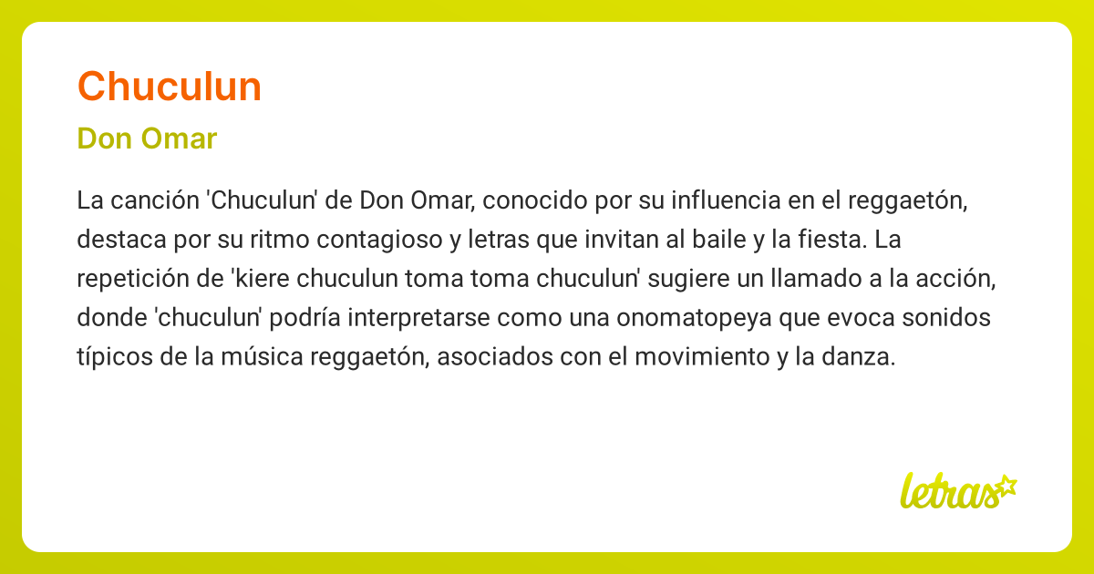 Significado de la canción CHUCULUN (Don Omar) - LETRAS.COM