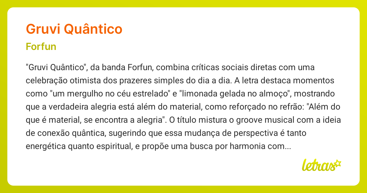 Significado da música GRUVI QUÂNTICO (Forfun) - LETRAS.MUS.BR