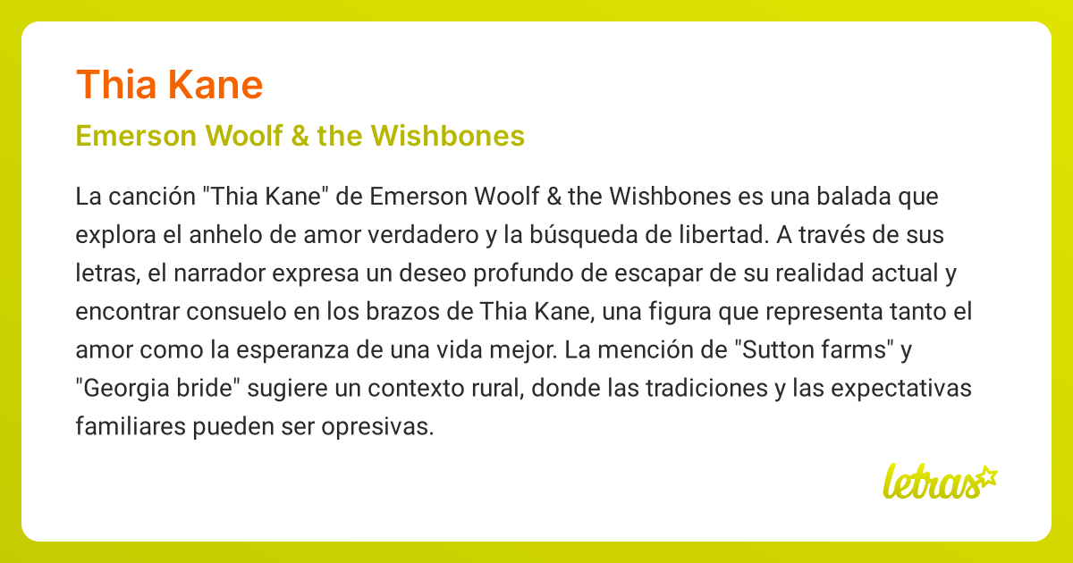 Significado de la canción THIA KANE (Emerson Woolf & the Wishbones ...