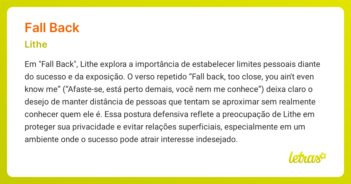 Significado da música FALL BACK (Lithe) - LETRAS.MUS.BR