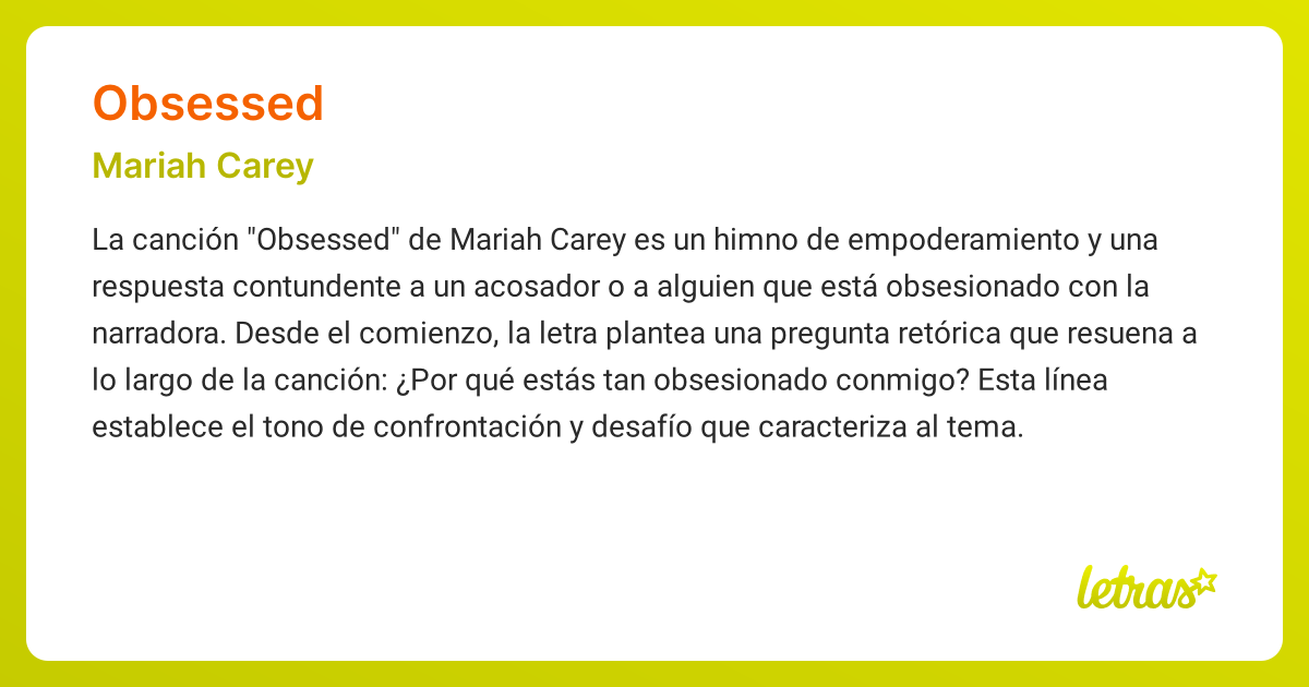 Significado de la canción OBSESSED (Mariah Carey) - LETRAS.COM