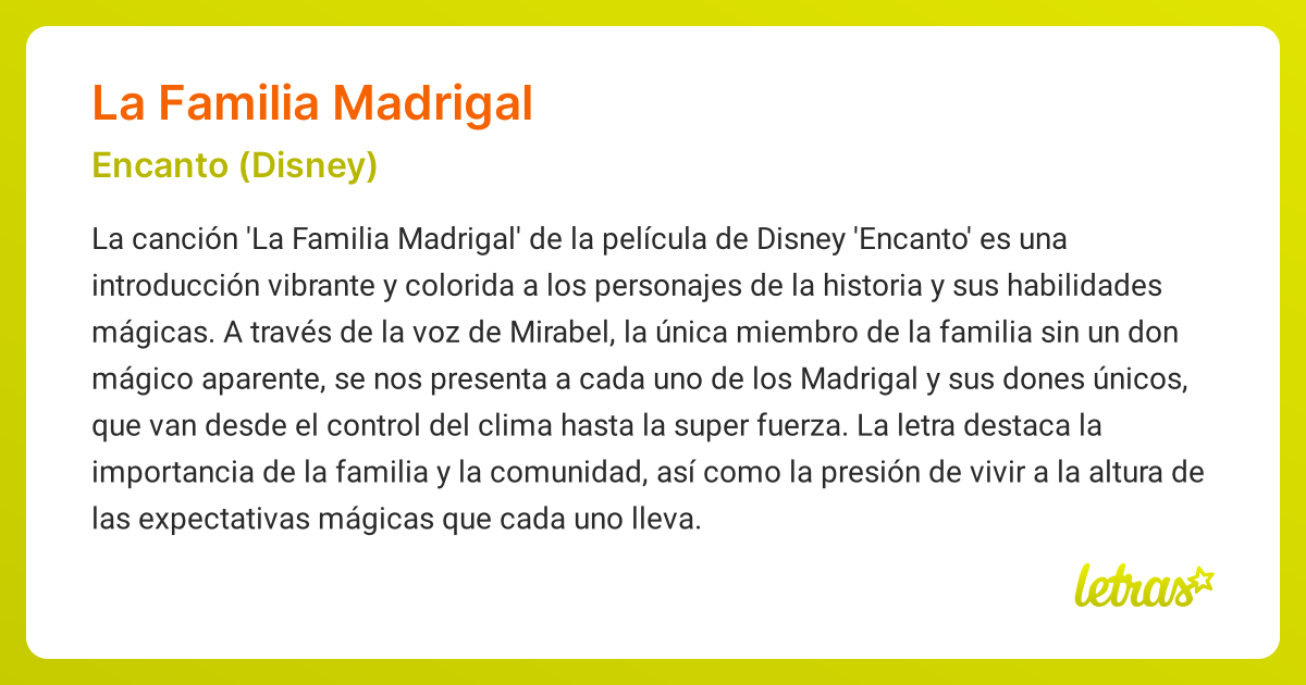 Significado de la canción LA FAMILIA MADRIGAL (Encanto (Disney ...