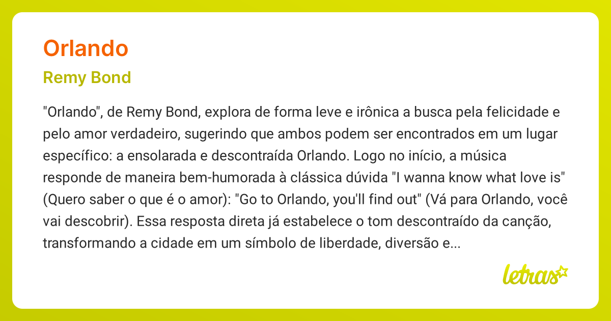 Significado da música ORLANDO (Remy Bond) - LETRAS.MUS.BR