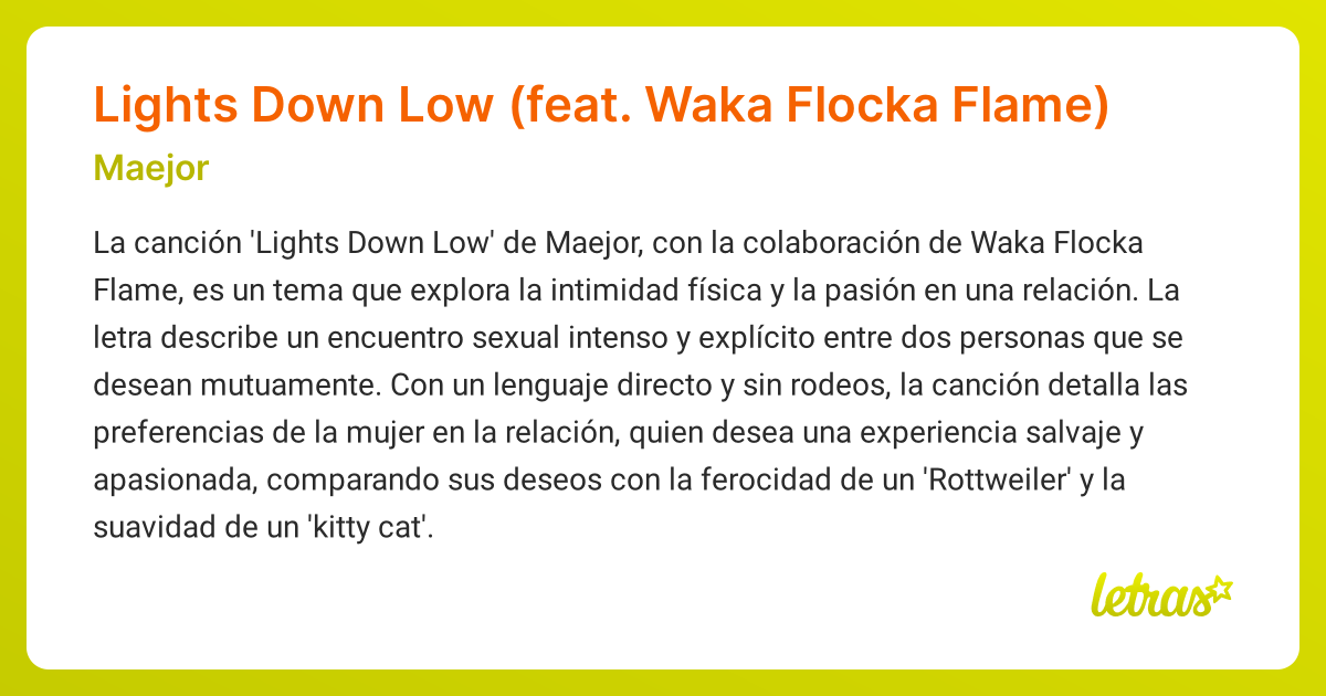 Significado de la canción Lights Down Low (feat. Waka Flocka Flame ...