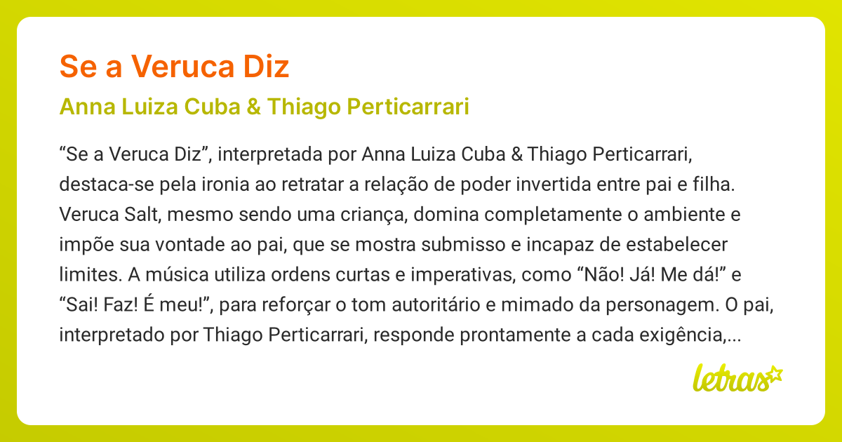 Significado da música SE A VERUCA DIZ (Anna Luiza Cuba & Thiago ...