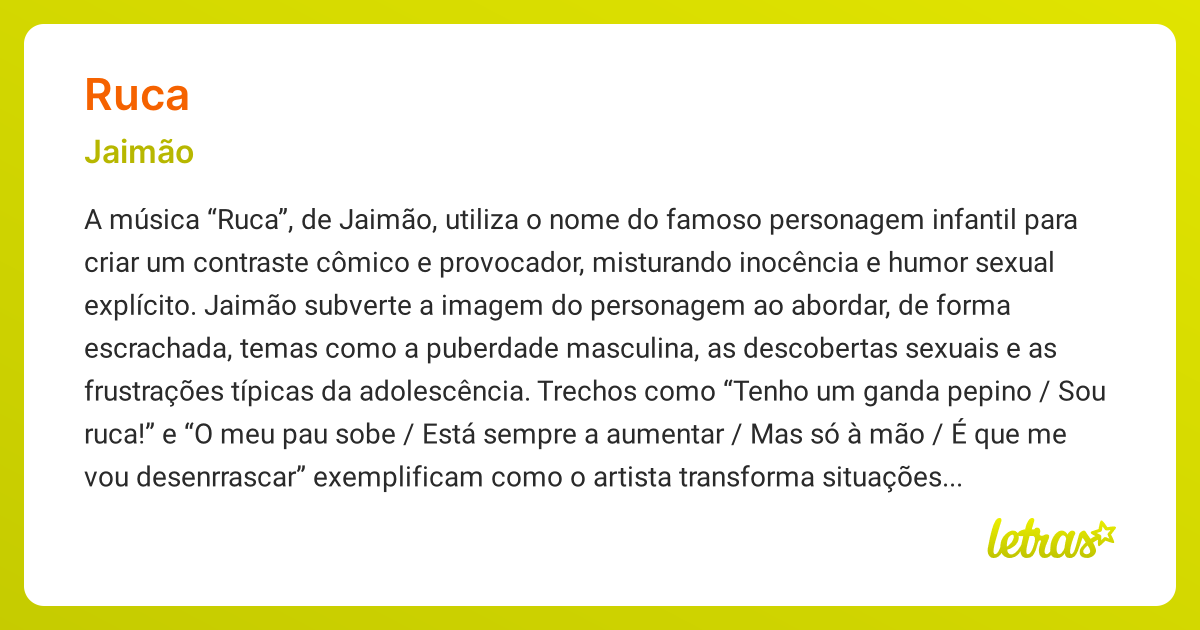 Significado da música RUCA (Jaimão) - LETRAS.MUS.BR