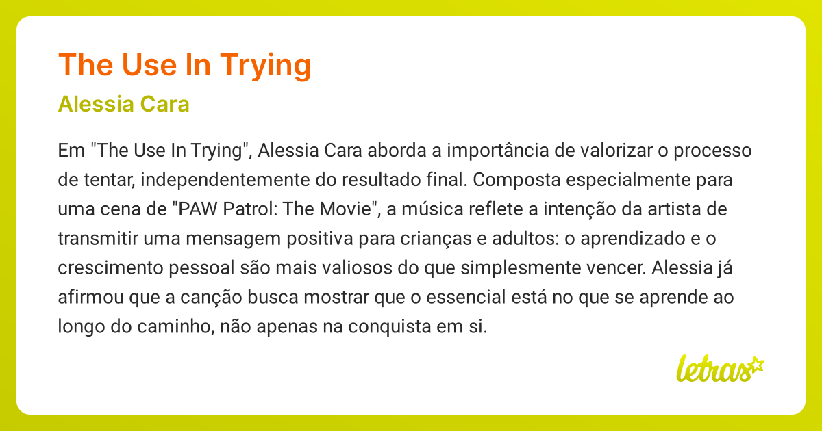 Significado da música THE USE IN TRYING (Alessia Cara) - LETRAS.MUS.BR