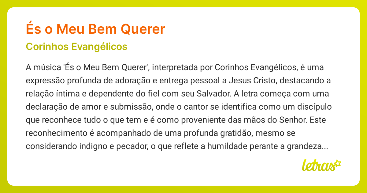 Significado da música ÉS O MEU BEM QUERER (Corinhos Evangélicos ...