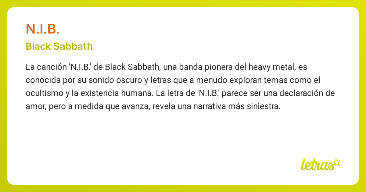 Significado de la canción N.I.B. (Black Sabbath) - LETRAS.COM