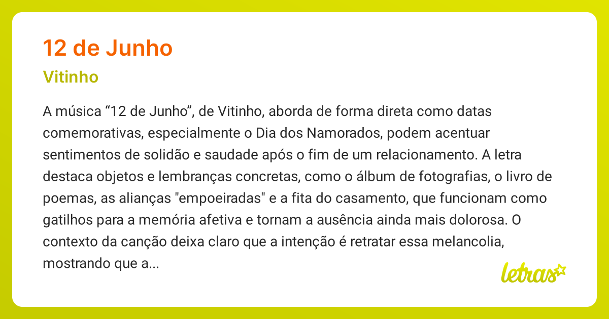 Significado da música 12 DE JUNHO (Vitinho) - LETRAS.MUS.BR