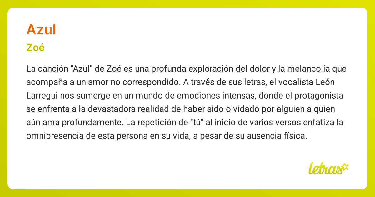 Significado de la canción AZUL (Zoé) - LETRAS.COM