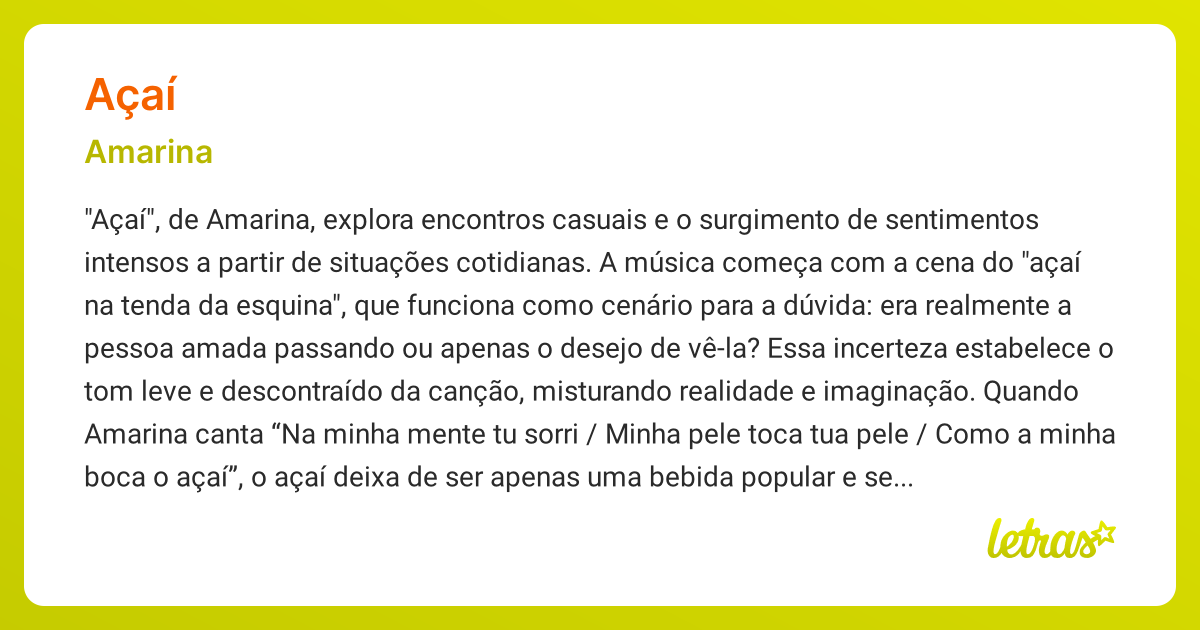 Significado da música AÇAÍ (Amarina) - LETRAS.MUS.BR