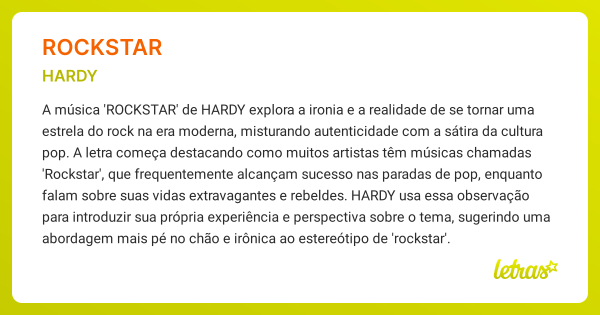 Significado da música ROCKSTAR (HARDY) - LETRAS.MUS.BR