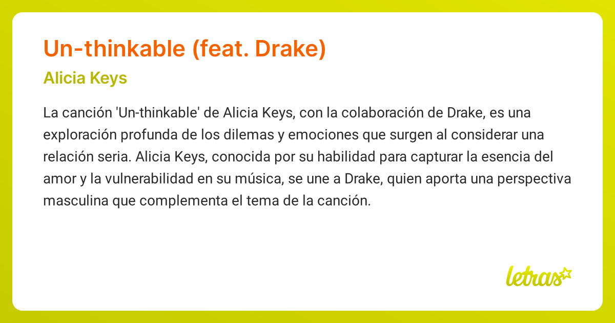 Significado de la canción UN-THINKABLE (FEAT. DRAKE) (Alicia Keys ...