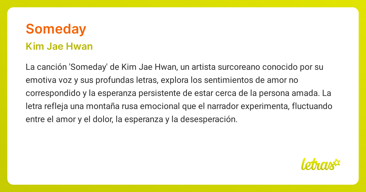 Significado de la canción SOMEDAY (Kim Jae Hwan) - LETRAS.COM