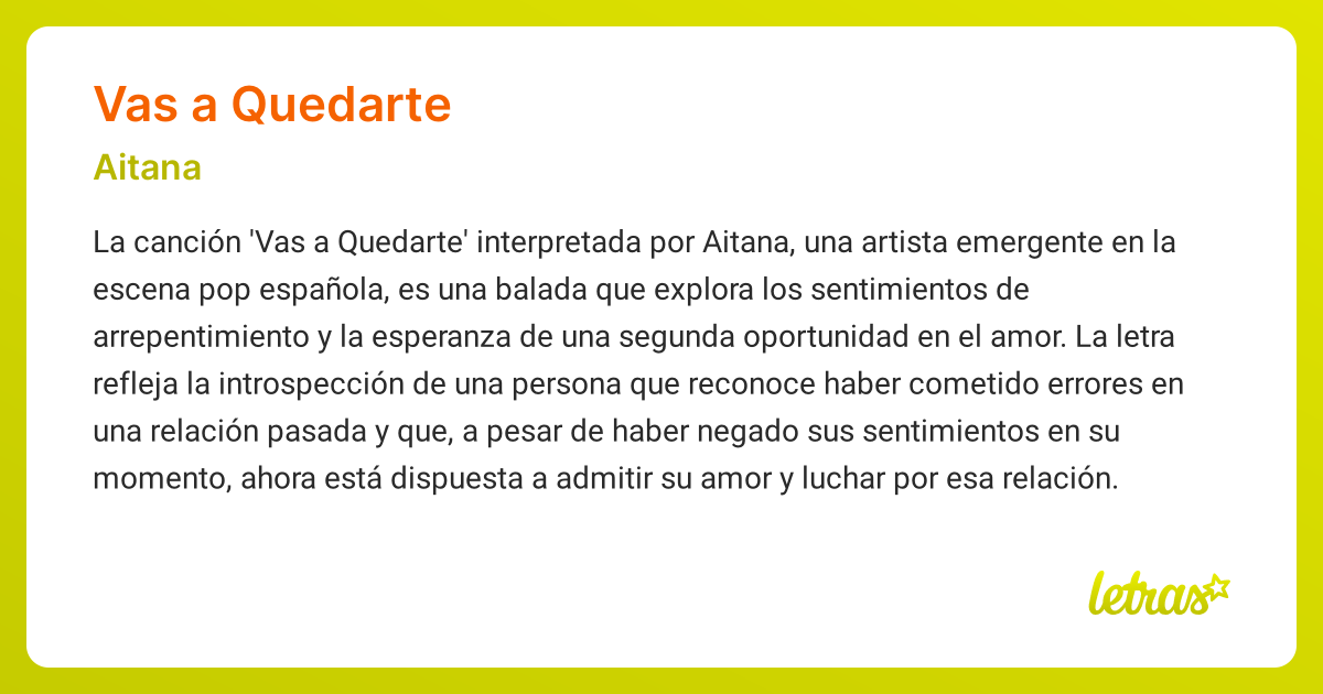Significado de la canción VAS A QUEDARTE (Aitana) - LETRAS.COM