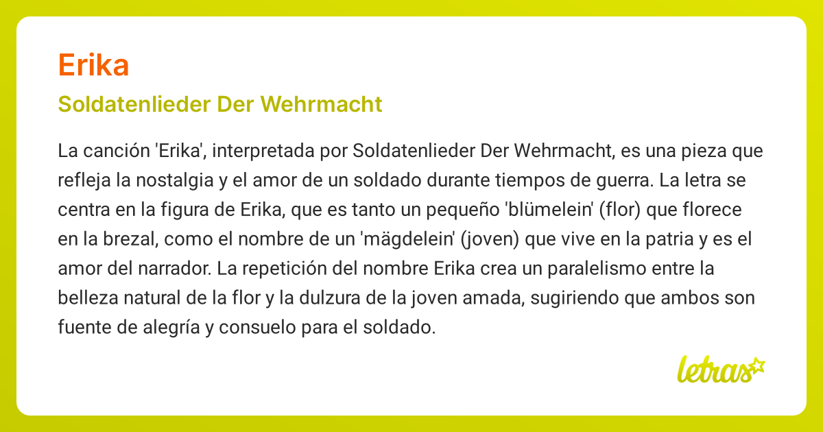 Significado de la canción ERIKA (Soldatenlieder Der Wehrmacht) - LETRAS.COM