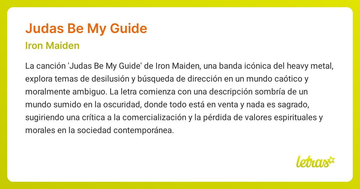 Significado de la canción JUDAS BE MY GUIDE (Iron Maiden) - LETRAS.COM