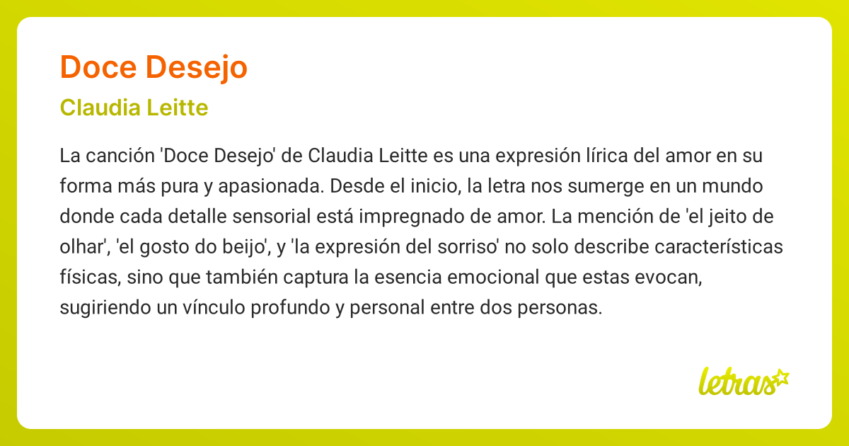 Significado de la canción DOCE DESEJO (Claudia Leitte) - LETRAS.COM