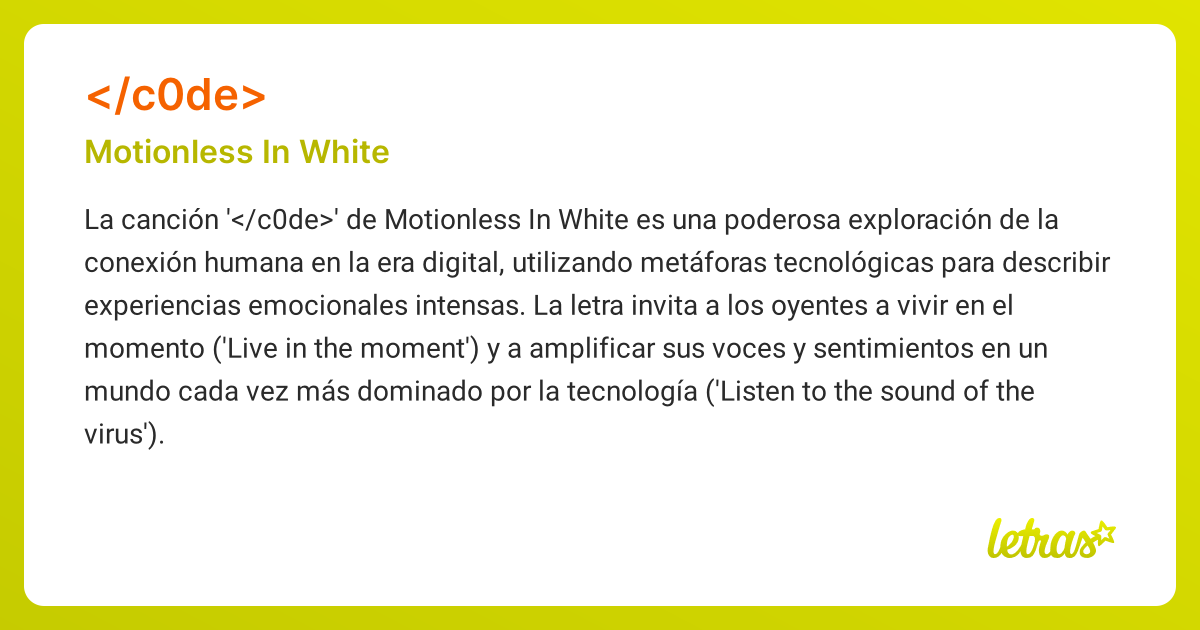 Significado de la canción (Motionless In White) - LETRAS.COM