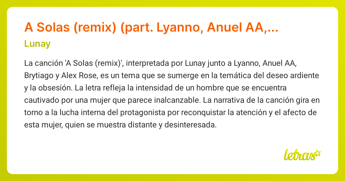 Significado de la canción A Solas (remix) (part. Lyanno, Anuel AA ...