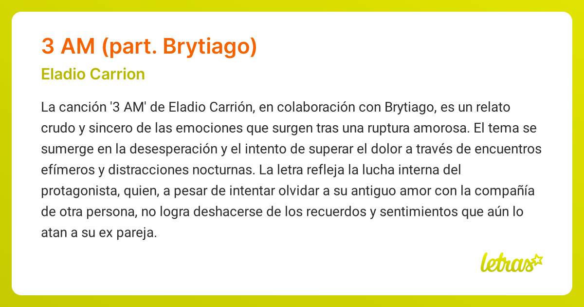 Significado de la canción 3 AM (PART. BRYTIAGO) (Eladio Carrion ...