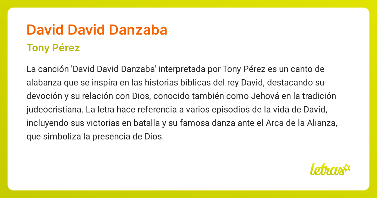 Significado de la canción DAVID DAVID DANZABA (Tony Pérez) - LETRAS.COM