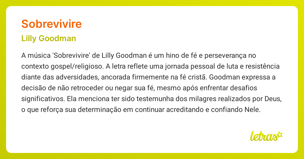 Significado da música SOBREVIVIRE (Lilly Goodman) - LETRAS.MUS.BR