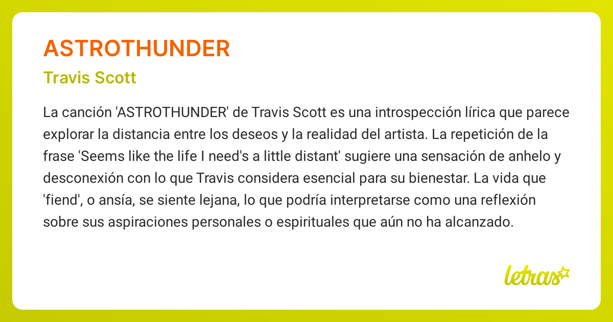 Significado de la canción ASTROTHUNDER (Travis Scott) - LETRAS.COM