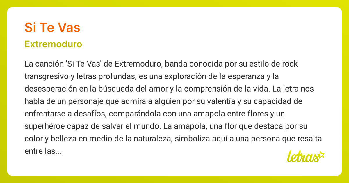 Significado de la canción SI TE VAS (Extremoduro) - LETRAS.COM