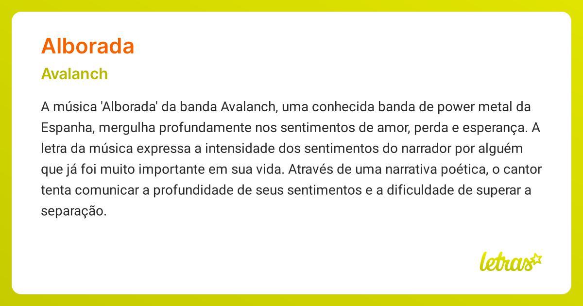 Significado da música ALBORADA (Avalanch) - LETRAS.MUS.BR
