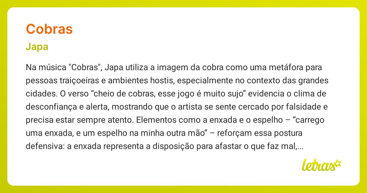 Significado da música COBRAS (Japa) - LETRAS.MUS.BR